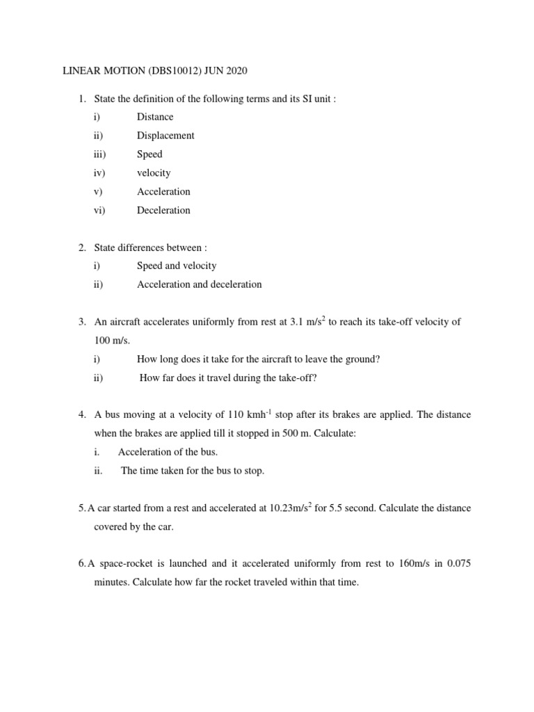 Exercise 2 - Linear Motion | Download Free PDF | Acceleration | Velocity