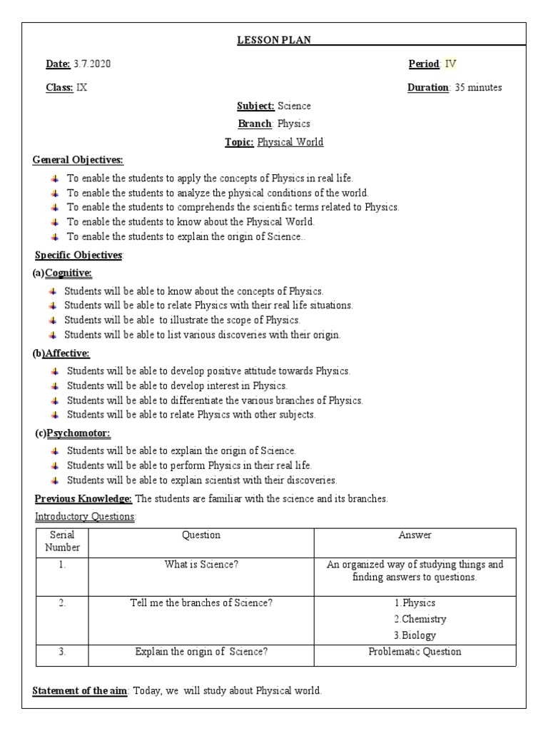 Modified Lesson Plan | PDF | Science | Physics
