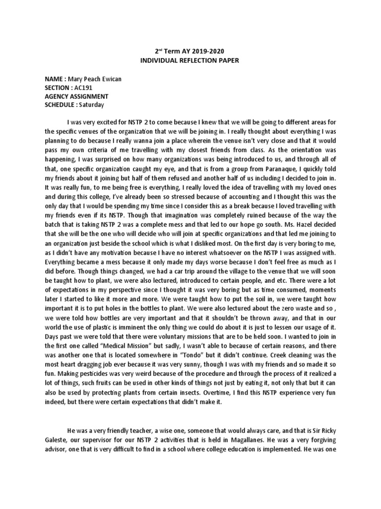 NSTP Sample INDIVIDUAL-REFLECTION | PDF