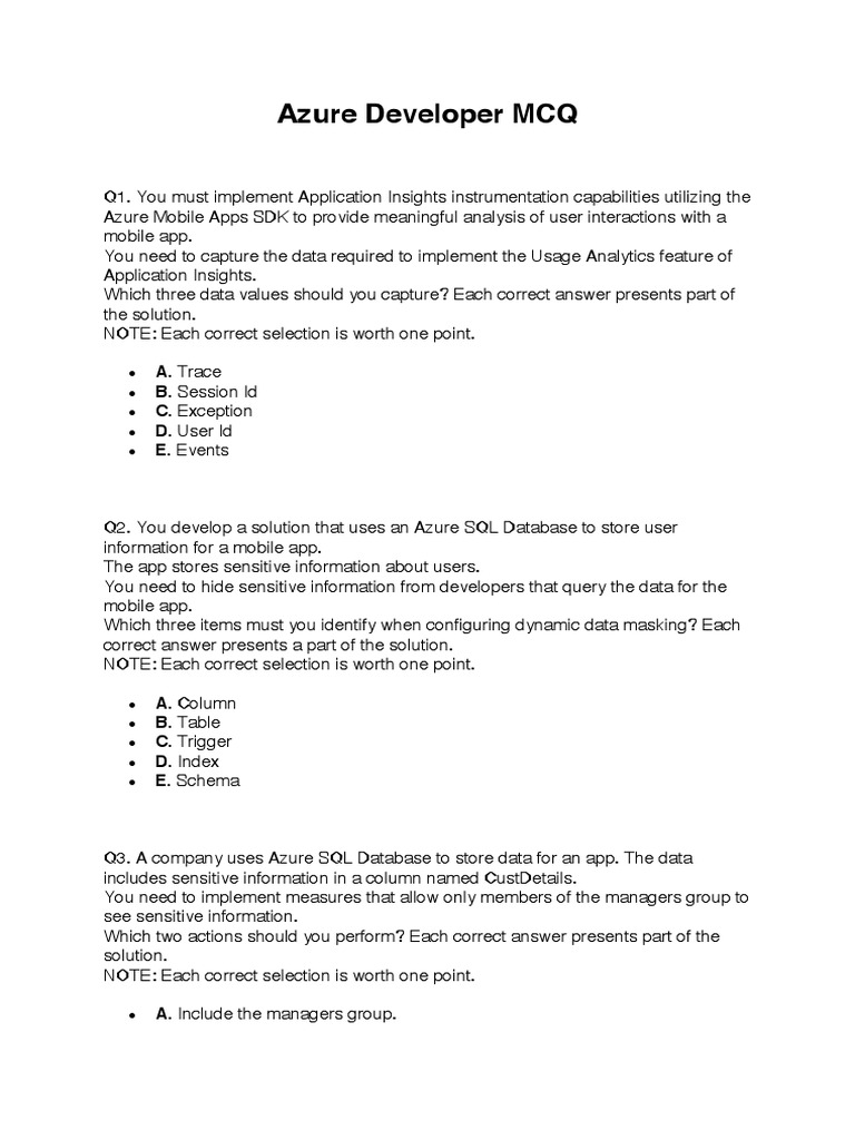Azure Developer MCQ - Capture User, Session, Events | PDF | Web ...