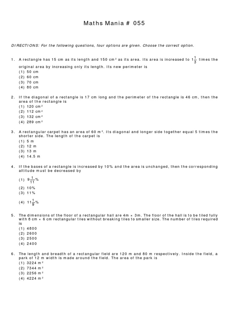 Maths Mania # 055: DIRECTIONS: For The Following Questions, Four ...