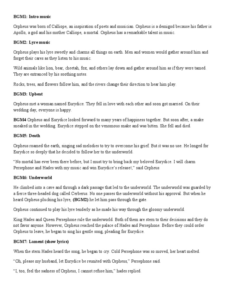 Script For Role Play Orpheus | PDF | Hades | Orpheus
