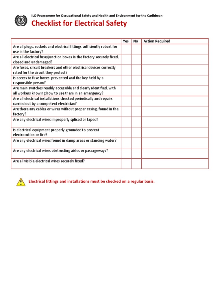 Checklist For Electrical Safety: ILO Programme For Occupational Safety ...