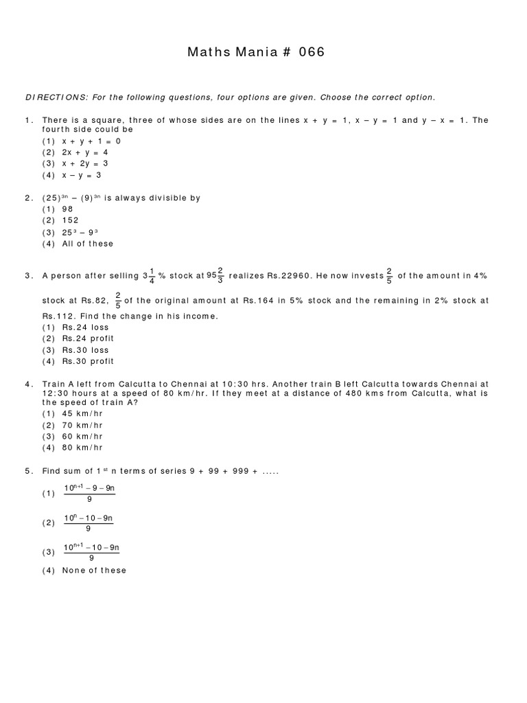 Maths Mania #066: Detailed Solutions to a Series of Math Problems | PDF ...