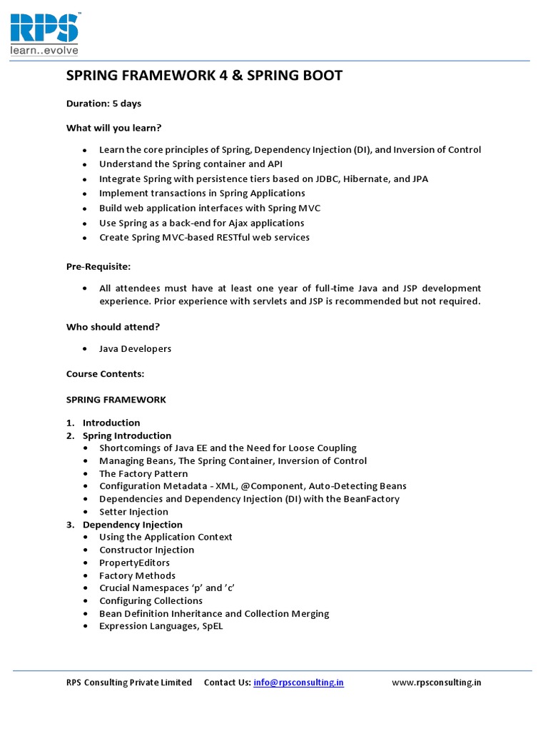 Spring Framework and Spring Boot (5 Days) | PDF | Spring Framework | Software Development