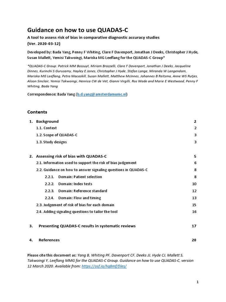 Guidance on how to use QUADAS-C | PDF | Sensitivity And Specificity ...