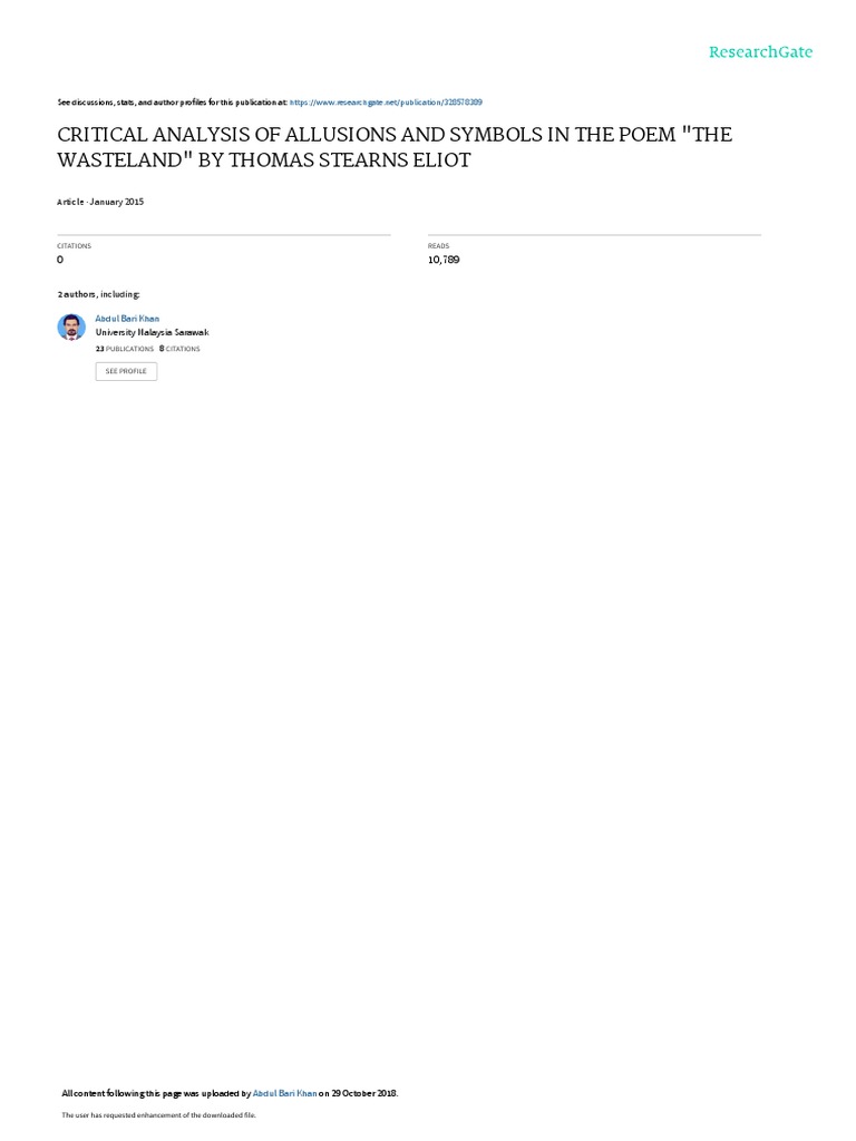 Critical Analysis of Allusions and Symbols in The Poem "The Wasteland ...