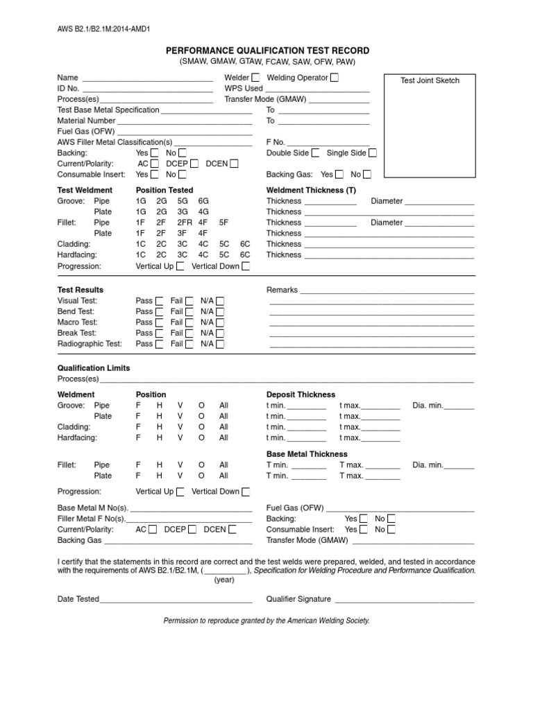 AWS Welder Qualification Test Record | PDF | Welding | Construction