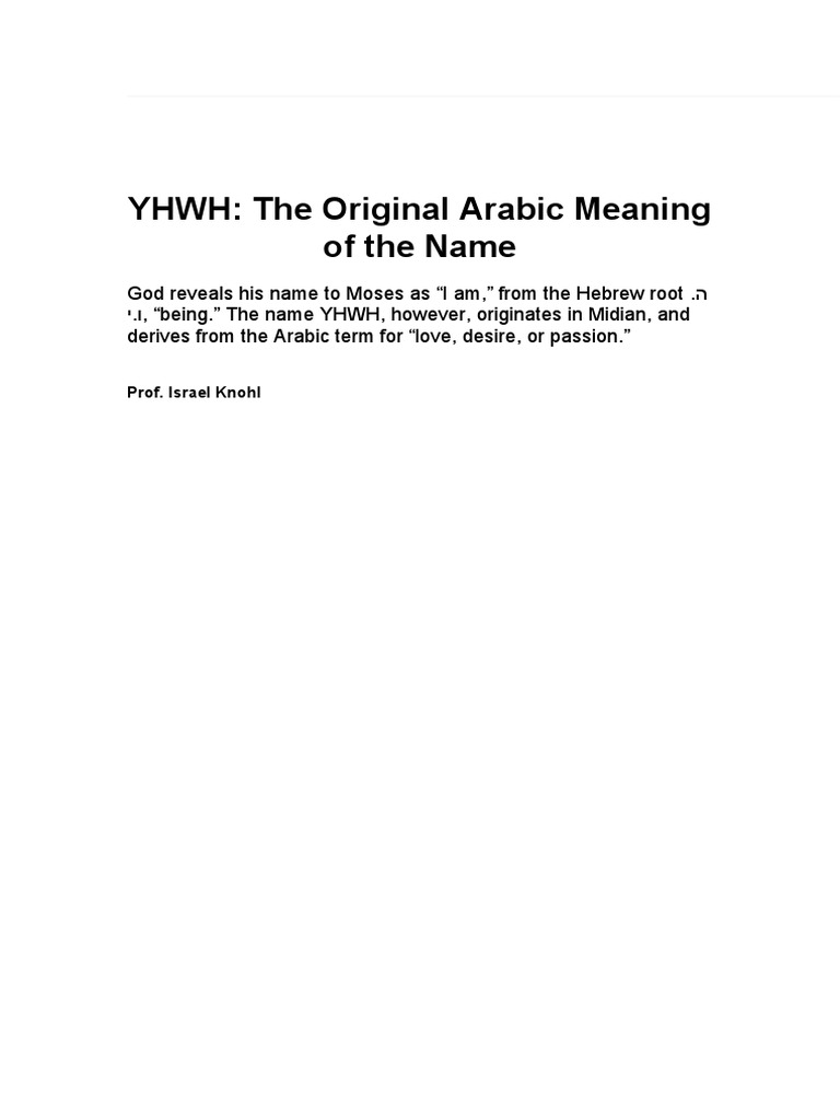 YHWH: Arabic Origins and Meaning | PDF | Moses | Tetragrammaton