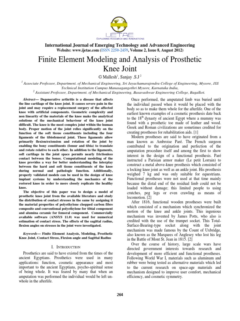 Finite Element Modeling and Analysis of Prosthetic Knee Joint | PDF ...