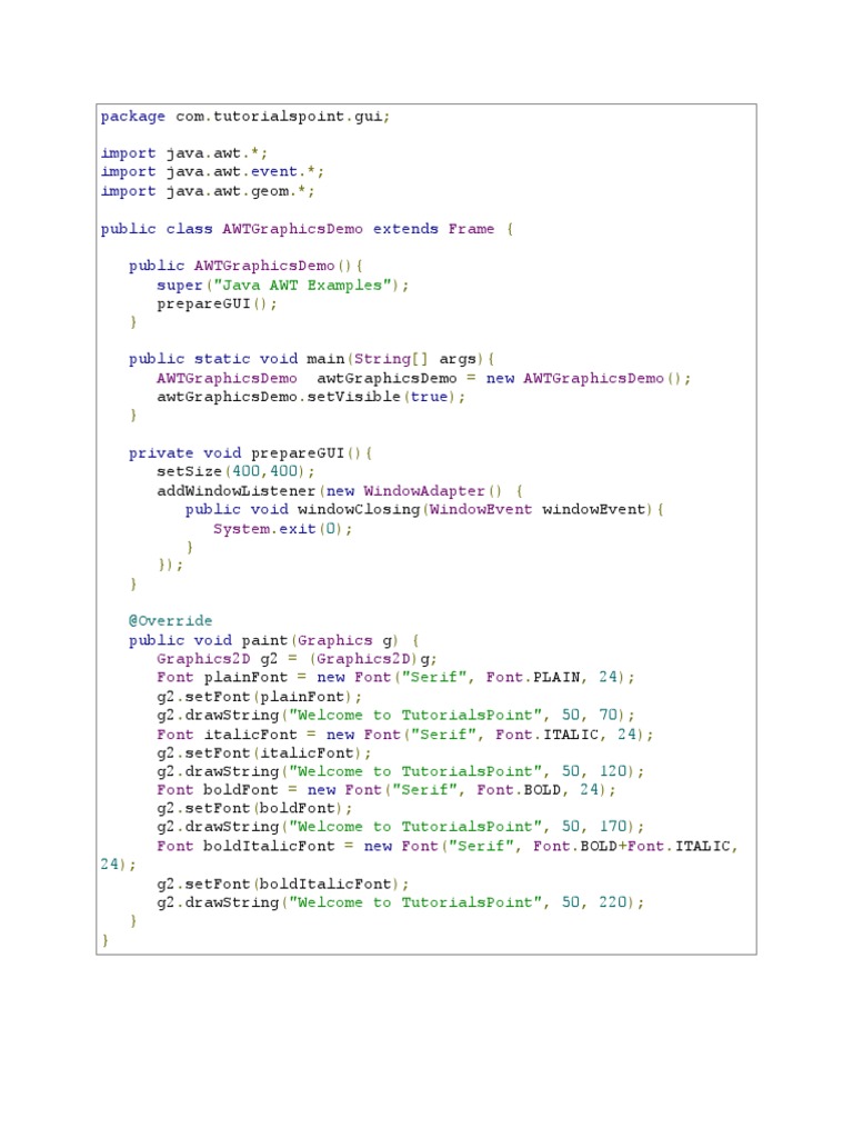 Awtgraphicsdemo Frame Awtgraphicsdemo: Package Import Import Event Import Public Class Extends ...