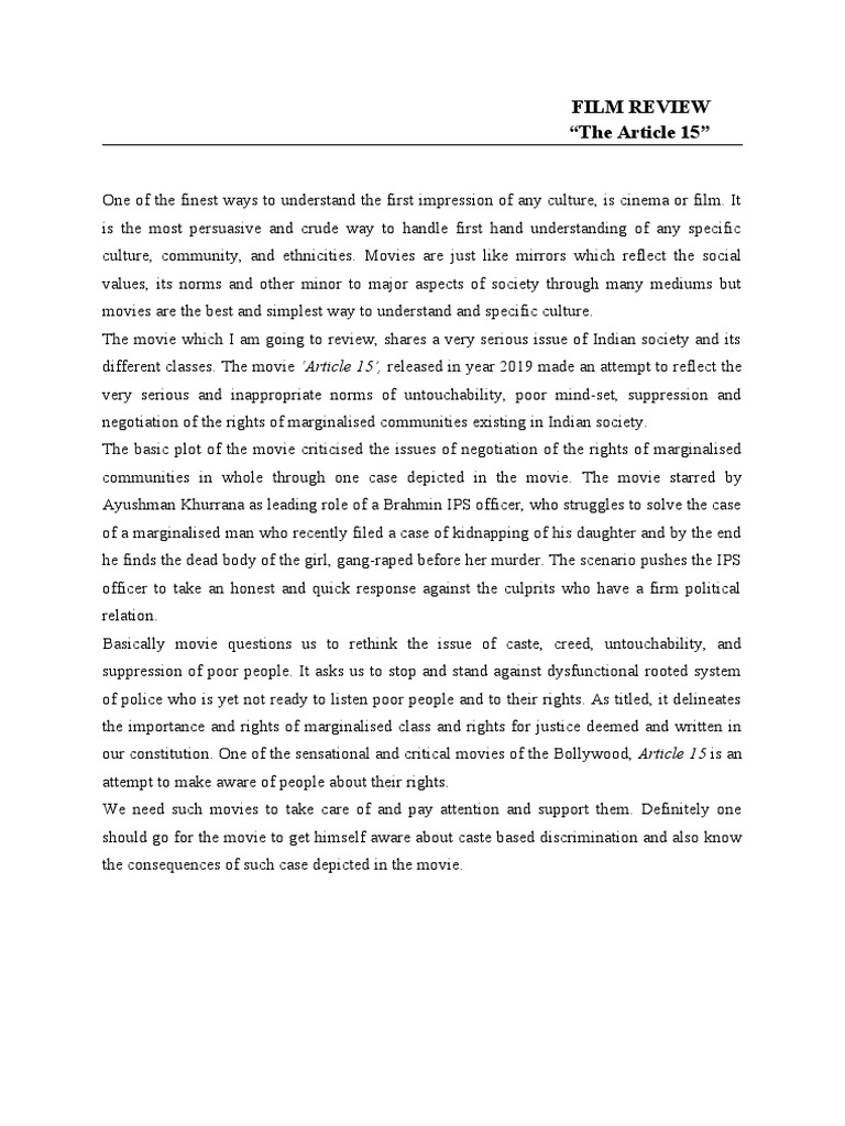 Article 15: A Critical Film Review | PDF