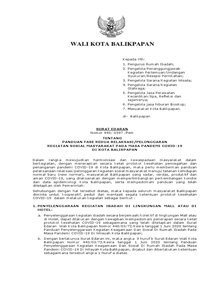 SURAT EDARAN NOMOR 440 - 0397 - Pem-1 PDF | PDF