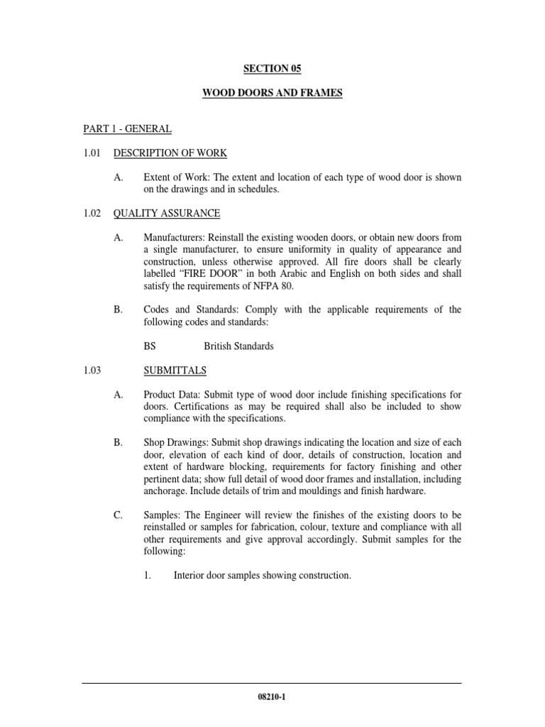 Wood Doors & Frames Specifications | PDF | Door | Building Engineering