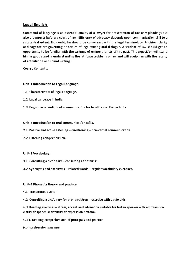 Legal English: Unit-1 Introduction To Legal Language | PDF | English ...