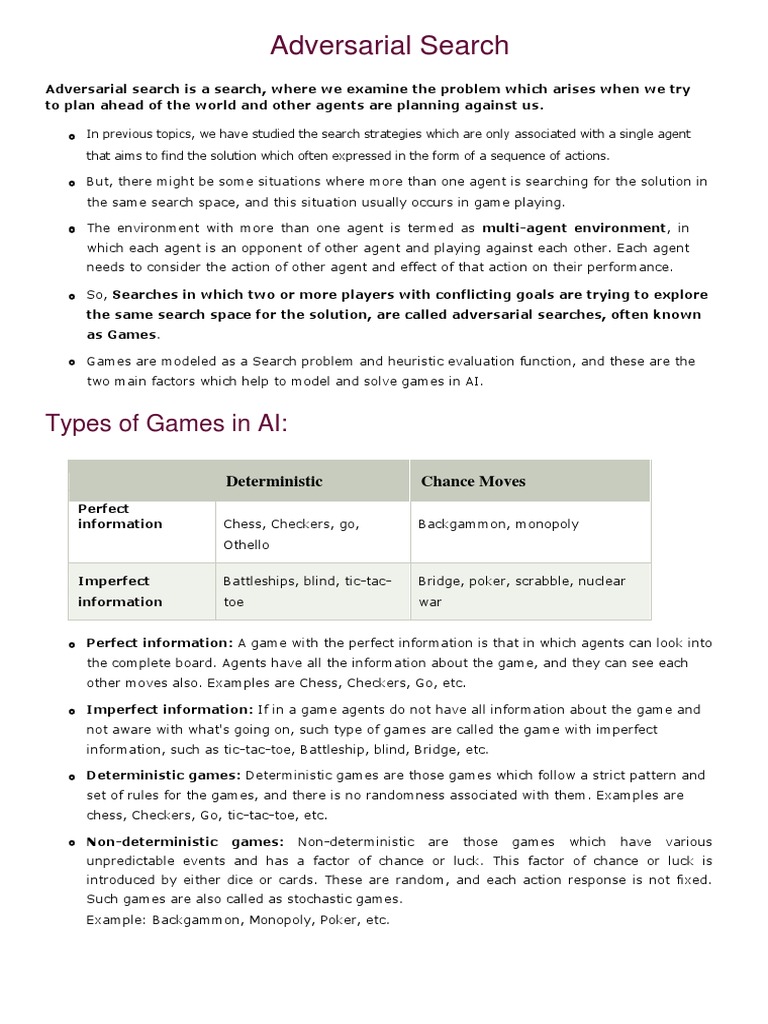 Artificial Intelligence - Adversarial Search | PDF | Mathematical And ...