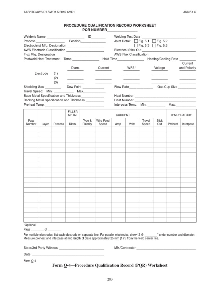 Form O-4-Procedure Qualification Record (PQR) Worksheet | PDF | Welding ...