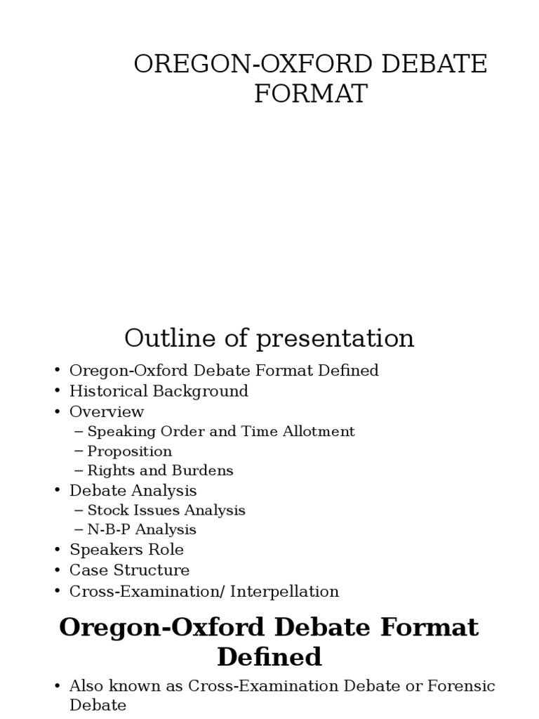 2019 0827 Oregon Oxford Debate Format PDF | PDF | Policy | Public Sphere