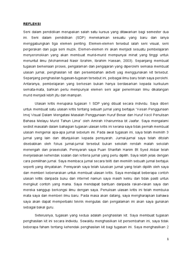 Refleksi - Seni Dalam Pendidikan | PDF | Karier & Perkembangan
