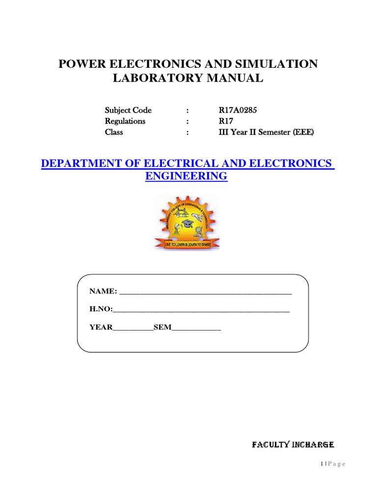 Power Electronics Lab Manual | PDF | Power Inverter | Engineering