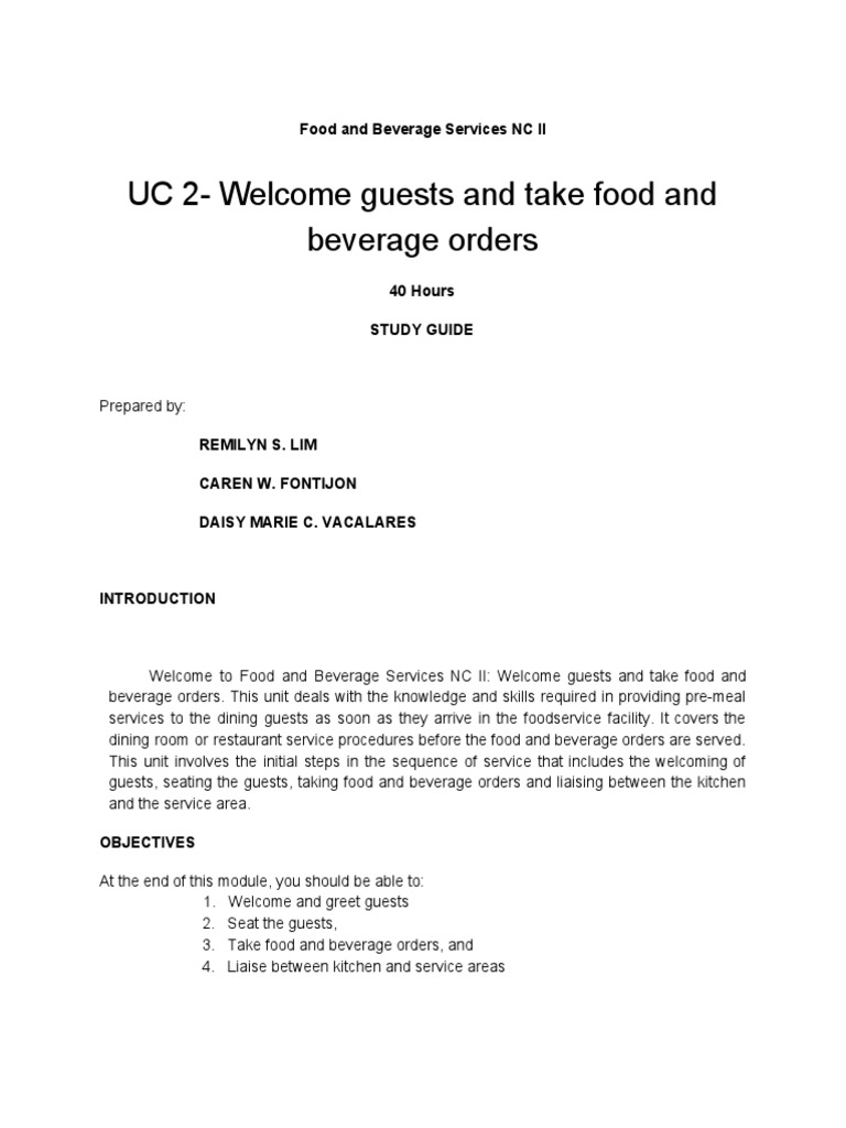 Food and Beverage Services NC II | PDF | Foodservice | Restaurants