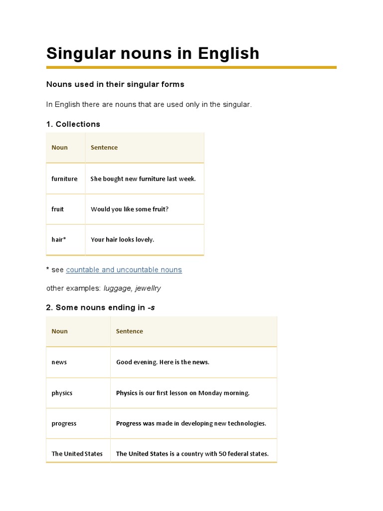 Singular Nouns in English | PDF | Language Arts & Discipline