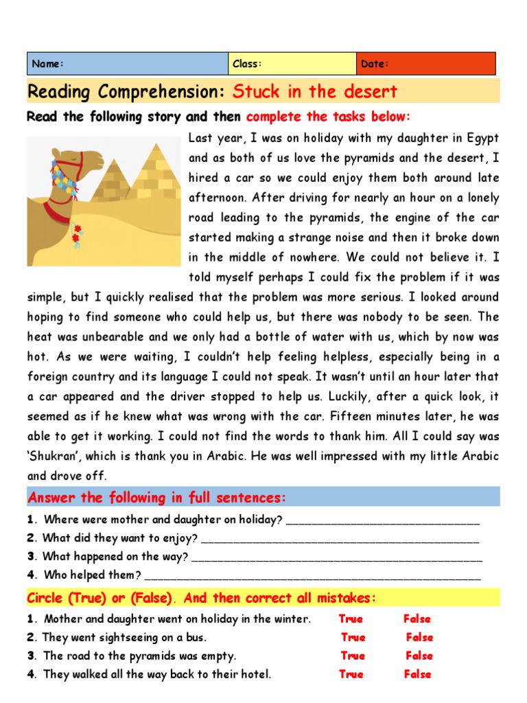 Reading Comprehension:: Stuck in The Desert | PDF