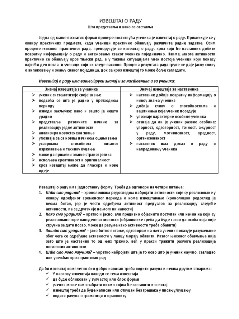 Kako Se Sastavlja Izvestaj o Radu1 | PDF