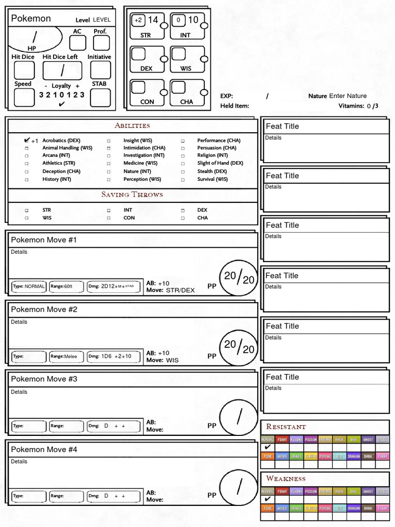 Pokemon Sheet Fillable | PDF | Mythopoeia | Gaming