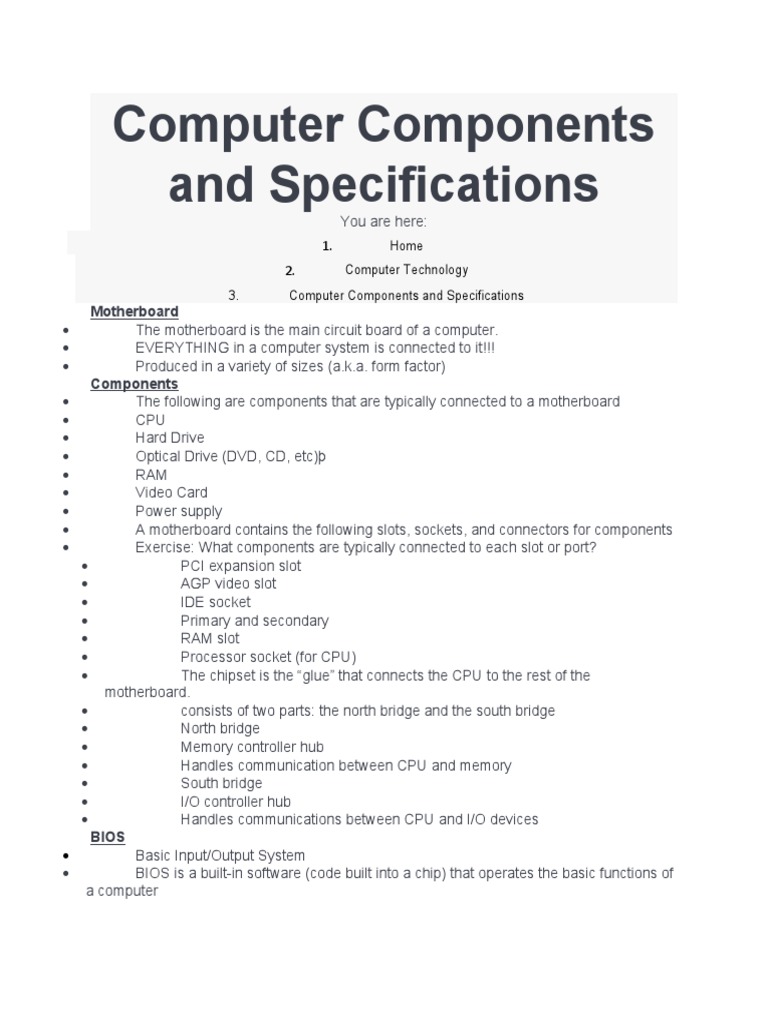 Computer Components and Specifications | PDF | Hertz | Central Processing Unit