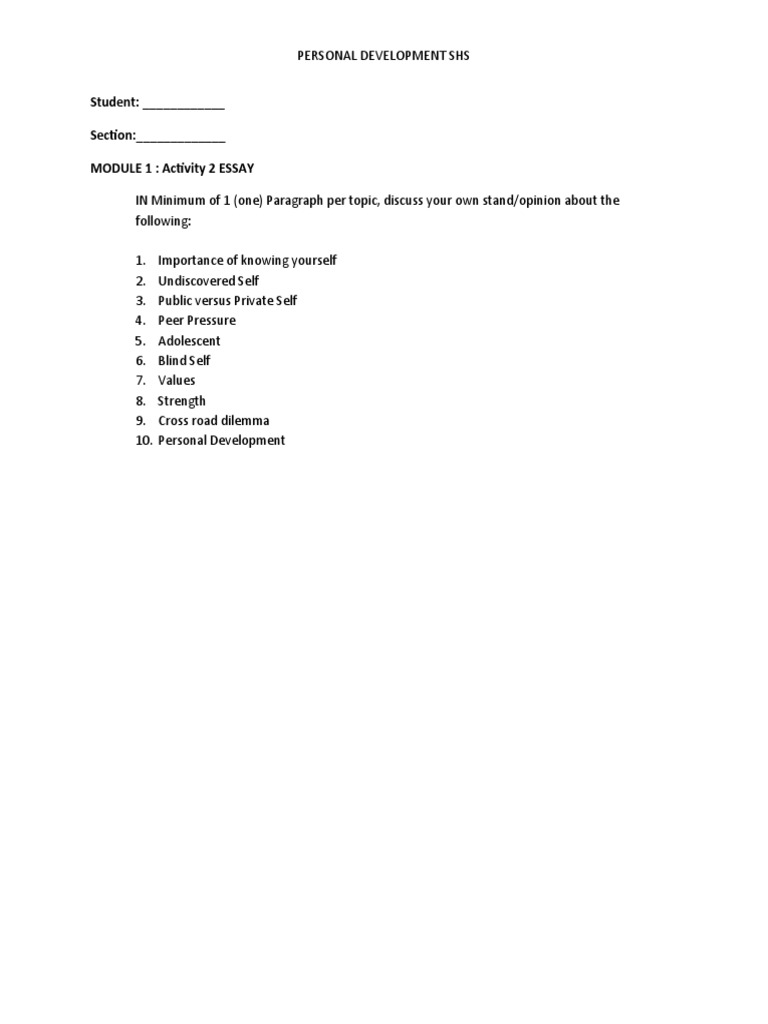 Personal Development SHS Module 1 - Activity 2 | PDF