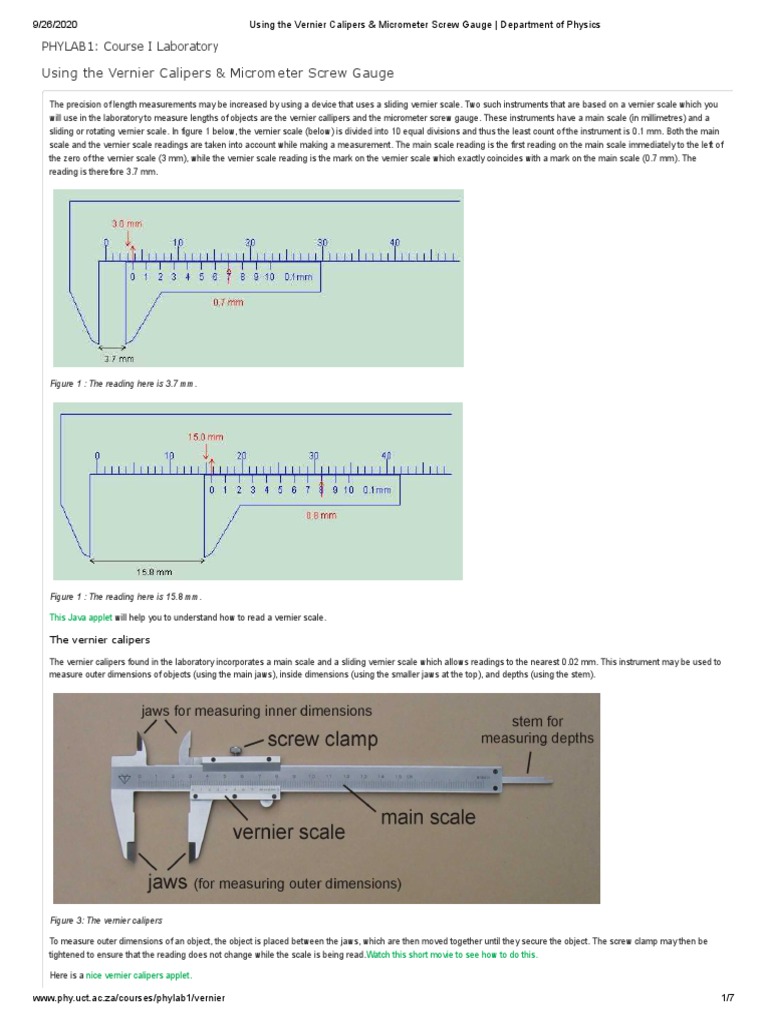 Using The Vernier Calipers & Micrometer Screw Gauge - Department of ...