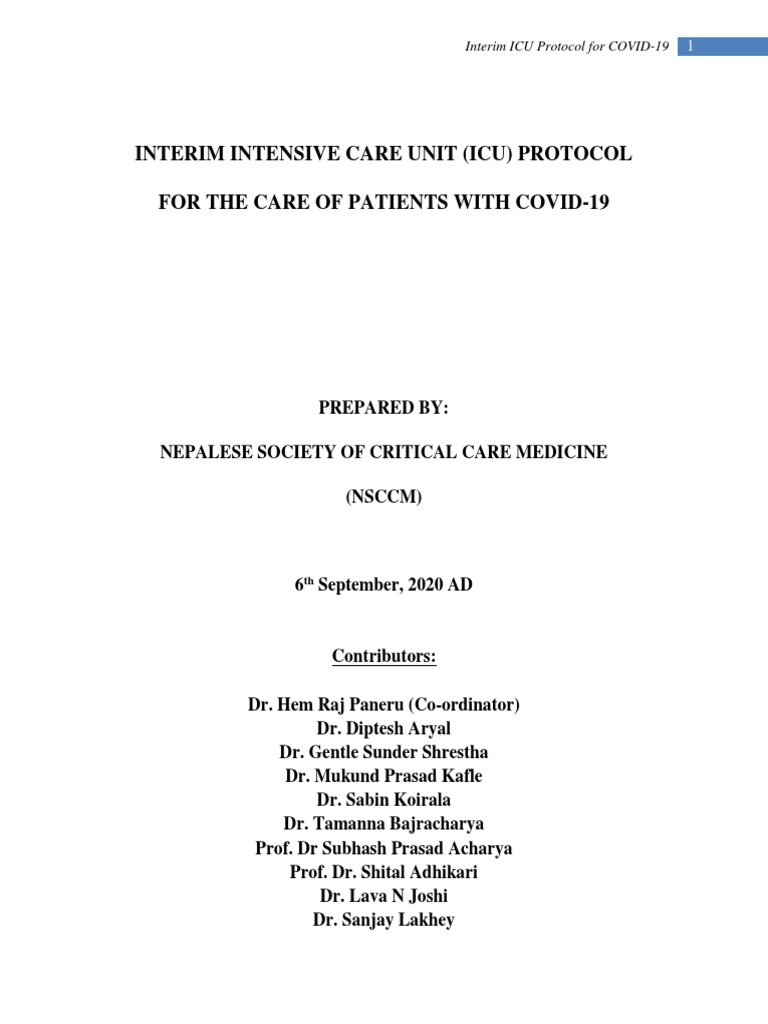 ICU Intermin Protocol For COVID19 | PDF | Intensive Care Unit | Sepsis