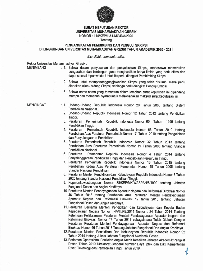 SK No. 114 Pembimbing & Penguji Skripsi | PDF