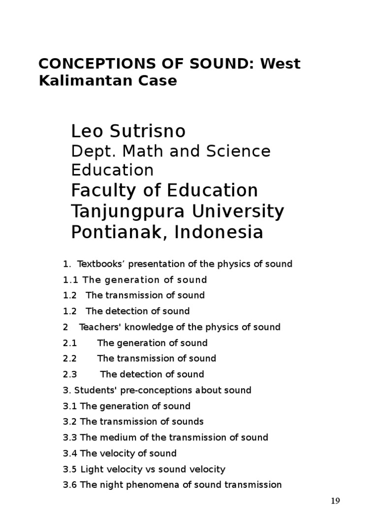 Students, Teachers, and Textbook Conception of The Physics of Sound ...