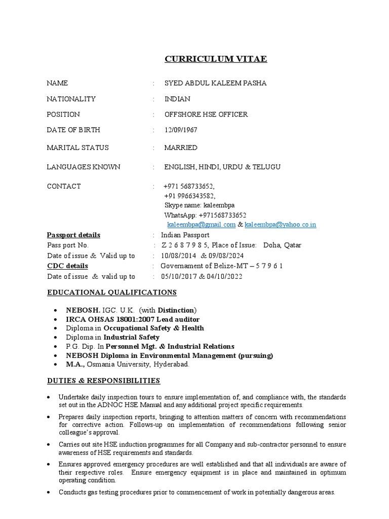 Curriculum Vitae: Passport Details: Indian Passport | PDF ...