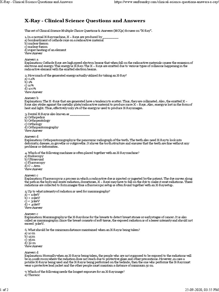 X-Ray - Clinical Science Questions and Answers | PDF | X Ray | Radiology