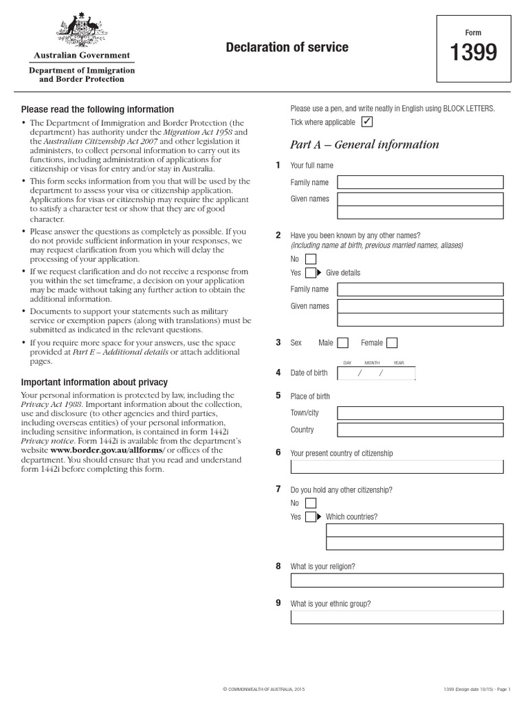 Declaration of Service: Part A - General Information | PDF | Military ...
