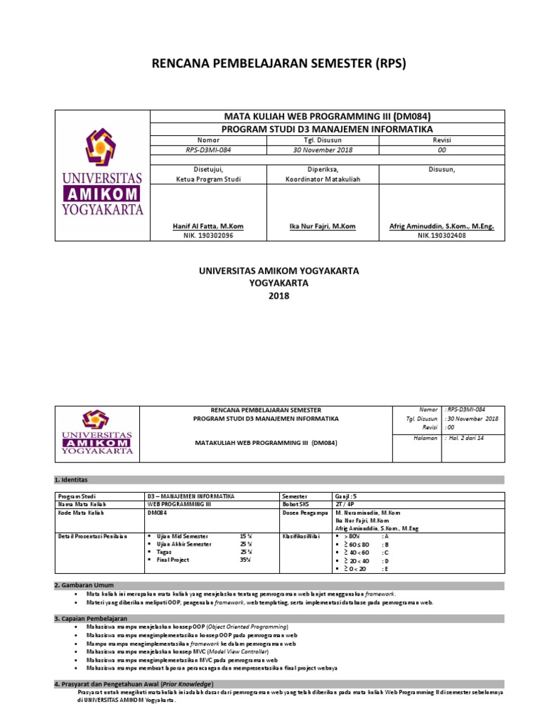 Rencana Pembelajaran Semester (RPS) | PDF | Komputer