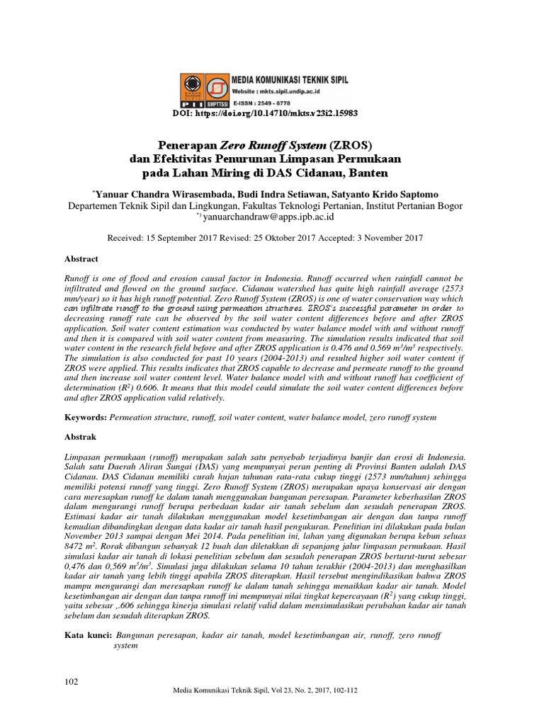 Penerapan Zero Runoff System (ZROS) Dan Efektivitas Penurunan Limpasan ...
