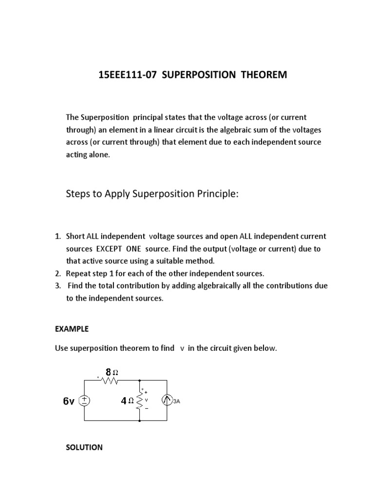 Superposition Theorem in Circuit Analysis | PDF | Electrical Network ...
