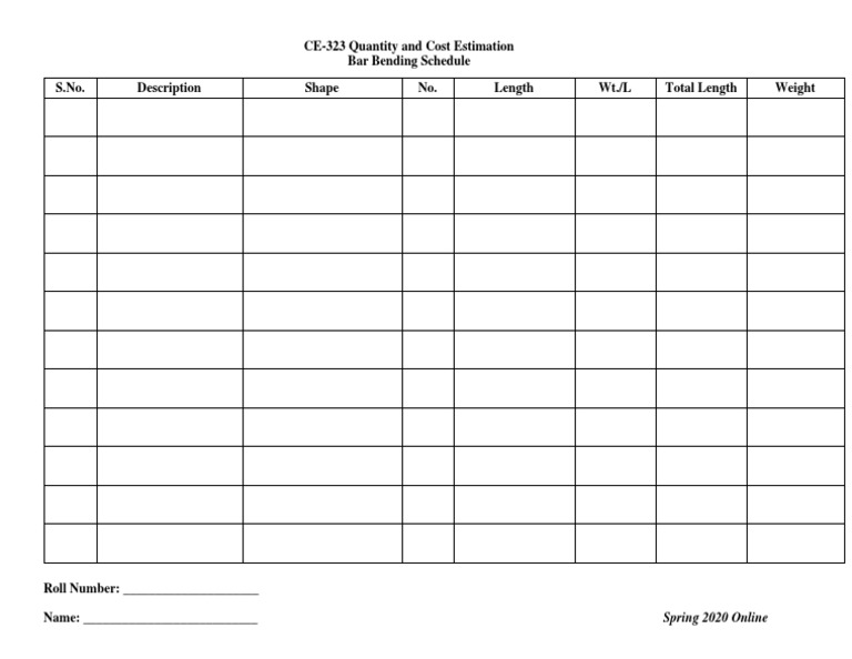 Bar Bending Schedule Template PDF | PDF