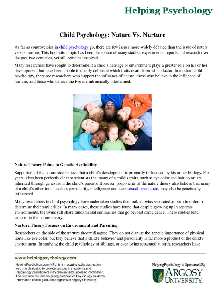 Child Psychology Nature Vs Nurture PDF | PDF | Nature Versus Nurture ...