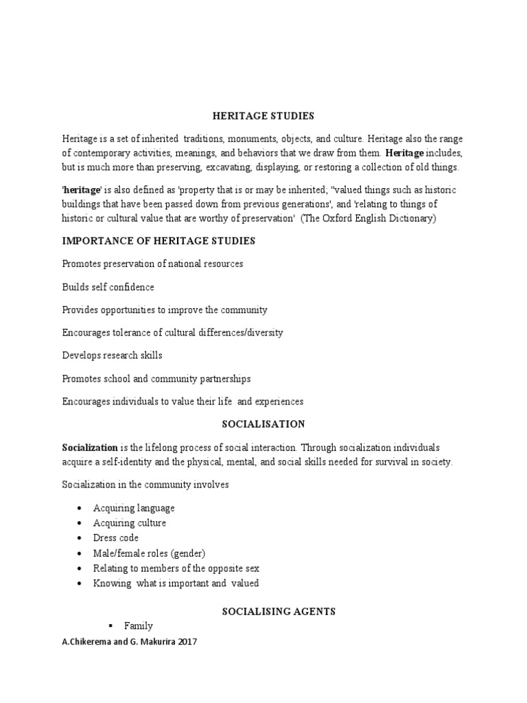 HERITAGE STUDIES .. Notes-1 | PDF | Socialization | Funeral