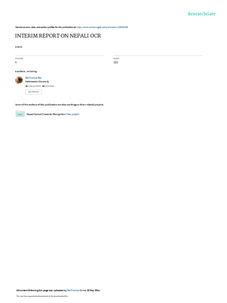 Interim Report On Nepali Ocr:, Including | PDF | Optical Character Recognition | Image Segmentation