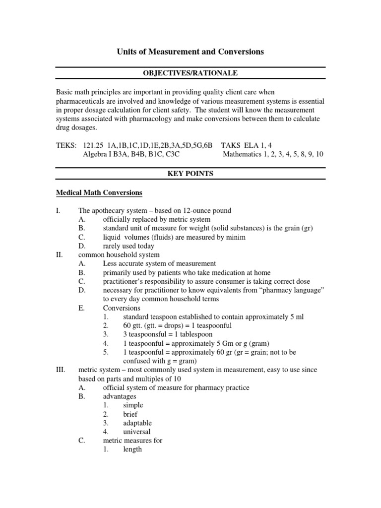 Units of Measurement and Conversions1 PDF | PDF | Teaspoon | Dose ...