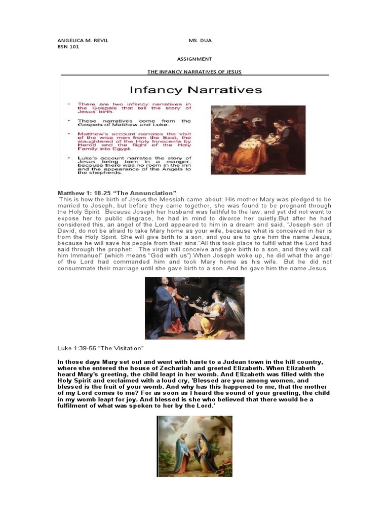 Angelica M. Revil Ms. Dua BSN 101 Assignment The Infancy Narratives of ...