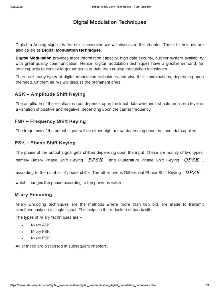 Digital Modulation Techniques | PDF | Modulation | Detector (Radio)