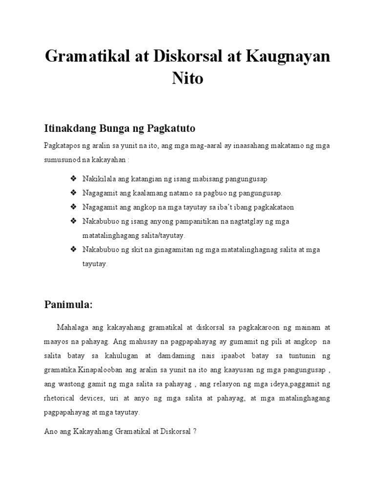 MP LESSON 2 Gramatikal at Diskorsal at Kaugnayan Nito | PDF