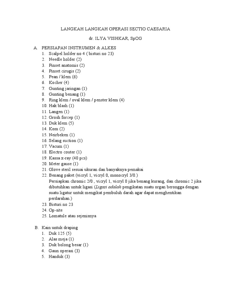 Prosedur Operasi Sectio Caesarea | PDF